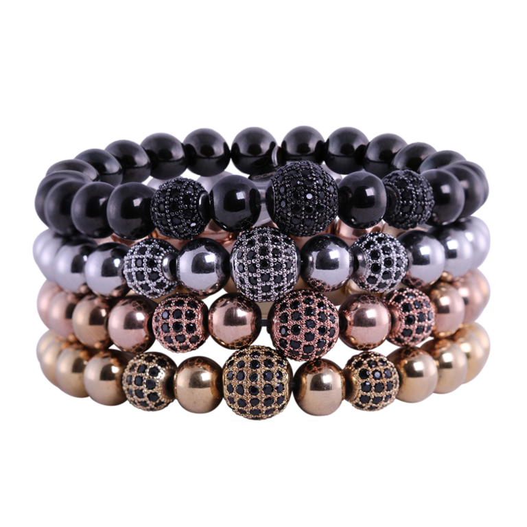 Logan - Stainless Steel Beaded Bracelet with Cubic Zirconia Stones